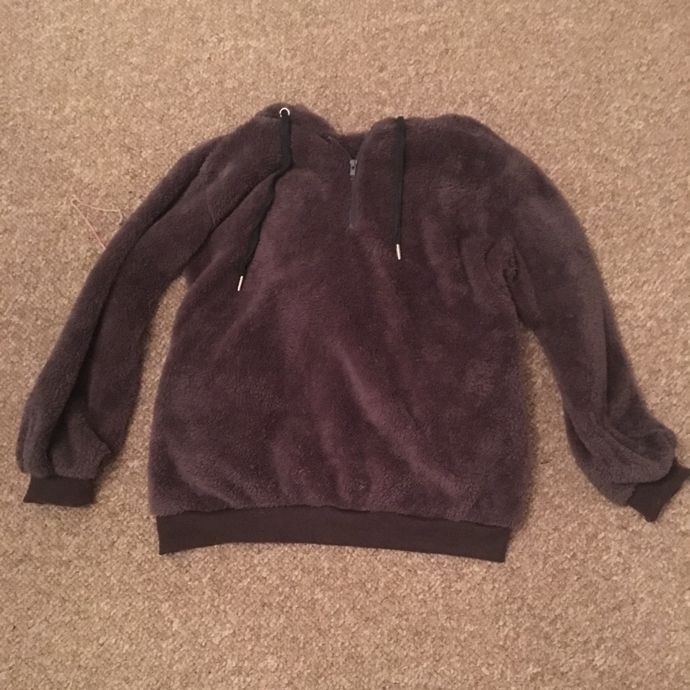 Dark Grey Fuzzy Quarter Zip - Gem